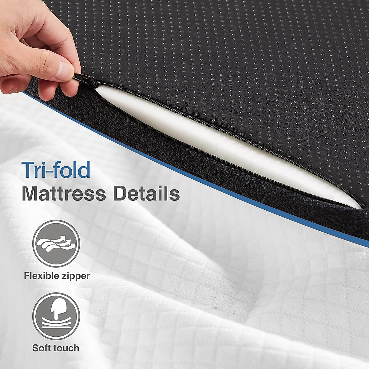 UOCFYK Tri-fold Memory Foam Mattress, 4 Inch Folding Mattress Topper with Washable Cover, Folding Memory Foam Mattress, Comfortable Support Twin XL Size 38"x 80"x 4"