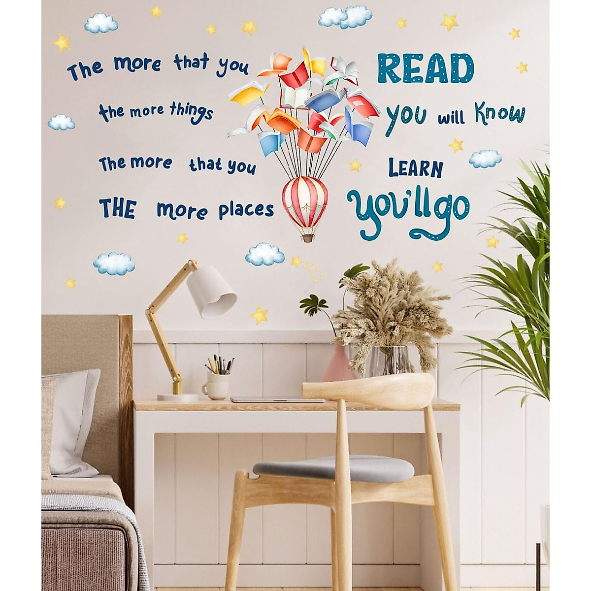YIMEHDAN Reading Book Wall Decal,The More That You Read The More Things You Will Know Inspirational Quote Vinyl Wall Stickers, Removable Educational Reading Artwork for Classroom Office Library Decor