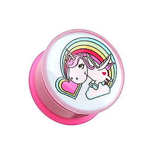 Rainbow Unicorn Single Flared Ear Gauge Freedom Fashion Plug (Sold by Pair) (1/2")