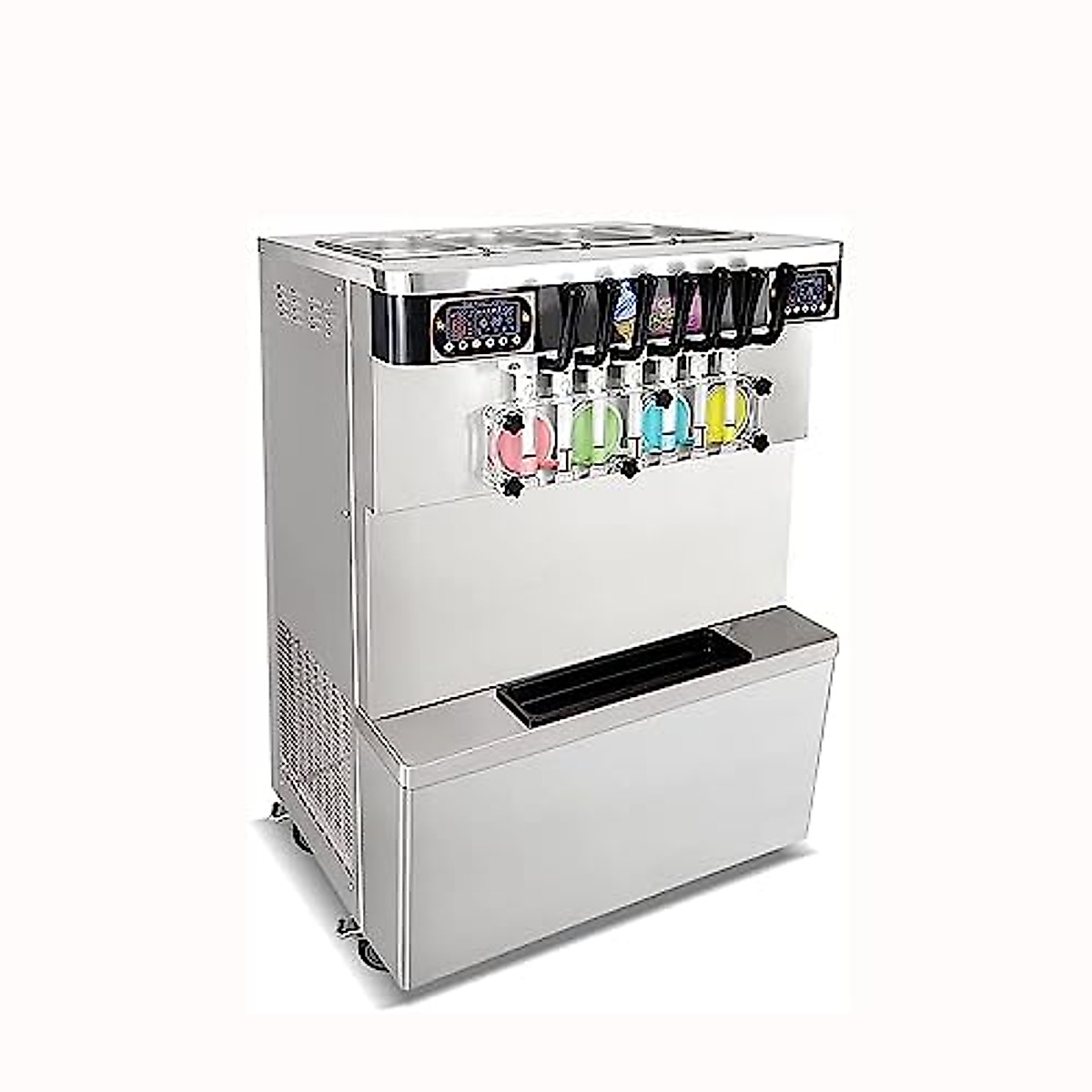 Kolice Commercial ETL high capacity 7 flavors soft serve ice cream machine, gelato ice cream maker, 4+3 mixed frozen yogurt ice cream machine-full transperant dispenser, upper tanks refrigerated