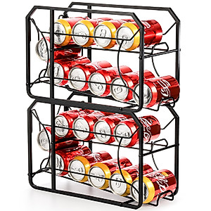 ZENFUN 2 Packs Stackable Beverage Can Dispenser Racks, Metal Storage Holder for Canned Food, Soda Can Organizer for Refrigerator, Kitchen, Pantry, Black, Detachable