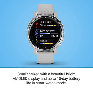 Garmin Venu 2S, Smaller-Sized GPS Smartwatch with Advanced Health Monitoring and Fitness Features, Silver Bezel with Light Gray Case and Silicone Band, (010-02429-02) (Renewed)