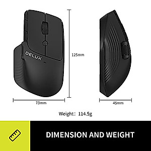DeLUX Wireless Bluetooth Mouse with Side Scroll Wheel, One-Click Return to Desktop Design, Multi-Device Ergonomic Mouse with 4000DPI, 7 Buttons, for PC Computer Laptop (M913DB-Black)