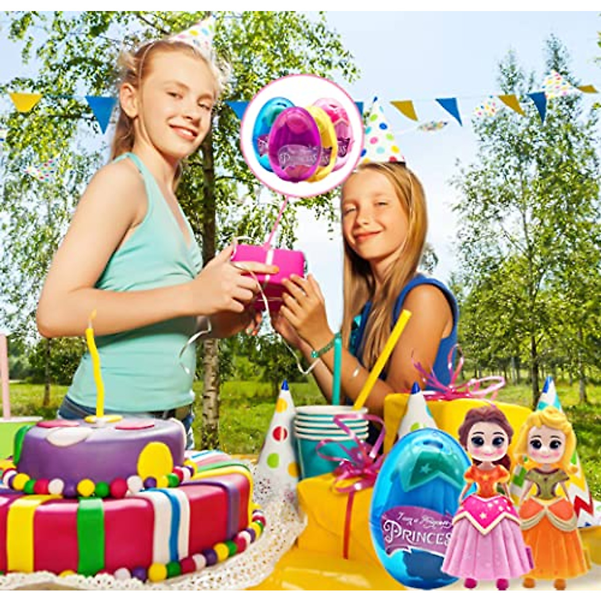 TEGEEM 4 Packs Easter Egg Gift Soldier Deformation Pre-Filled Easter Eggs Boys and Girls Educational Toy Ball with Toys Inside Surprise Deformation Ball Easter Basket Stuffers (Princess)