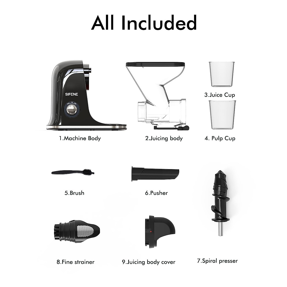 SiFENE Cold Press Juicer Machine, Compact Single Serve Slow Masticating Juicer, Vegetable and Fruit Juice Extractor Maker Squeezer, Easy to Clean, Non-BPA (Black)