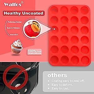 Walfos Silicone Cupcake Pan Set, 2-Piece Mini 24 Cups Muffin Baking Pan, BPA Free and Dishwasher Safe, Non-stick , Great for Making Muffin Cakes, Fat Bombs