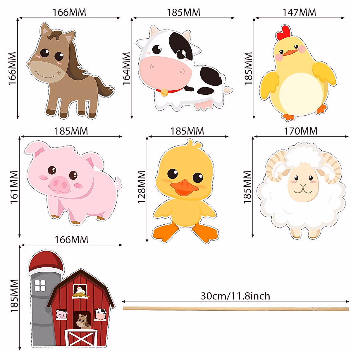 Blulu 28 Pieces Farm Animal Party Decorations Farm Animals Centerpiece Sticks Animals Cutouts Table Toppers for Theme Party Birthday Party Baby Shower Supplies (Farm Animal)