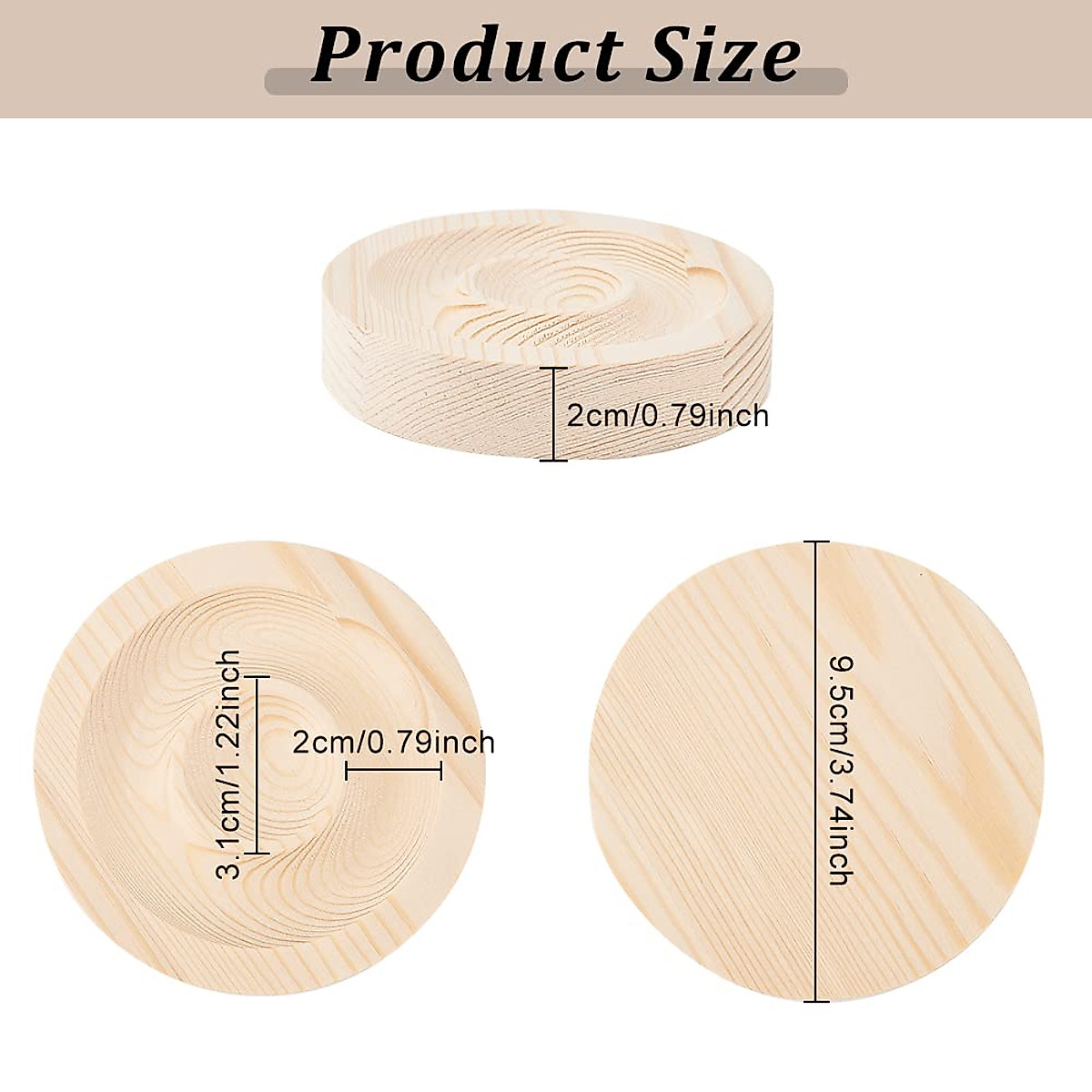 FINGERINSPIRE 2PCS Round Wood Bracelet Display Holder (3.7x0.8 inch) Wheat Color Jewelry Tray Flat Bracelet Display Stand Ring Holder, Retail Jewelry Shop Display Riser for Bracelets and Small Trinket