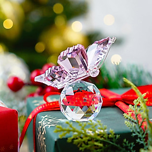 H&D HYALINE & DORA Pink Crystal Flying Butterfly with Crystal Ball Base Figurine Collection Cut Glass Ornament Statue Animal Collectible