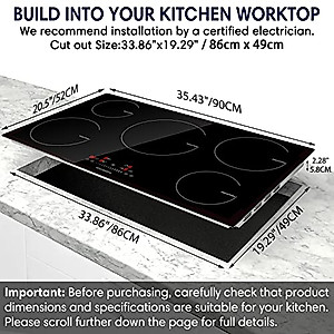 Induction Cooktop 36 Inch, Electric Cooktop 5 Burners, Drop-in Induction Cooker Ceramic Glass Induction Burner With Timer, Child Lock, 9 Heating Level and Sensor Touch Control, ETL & FCC Certified