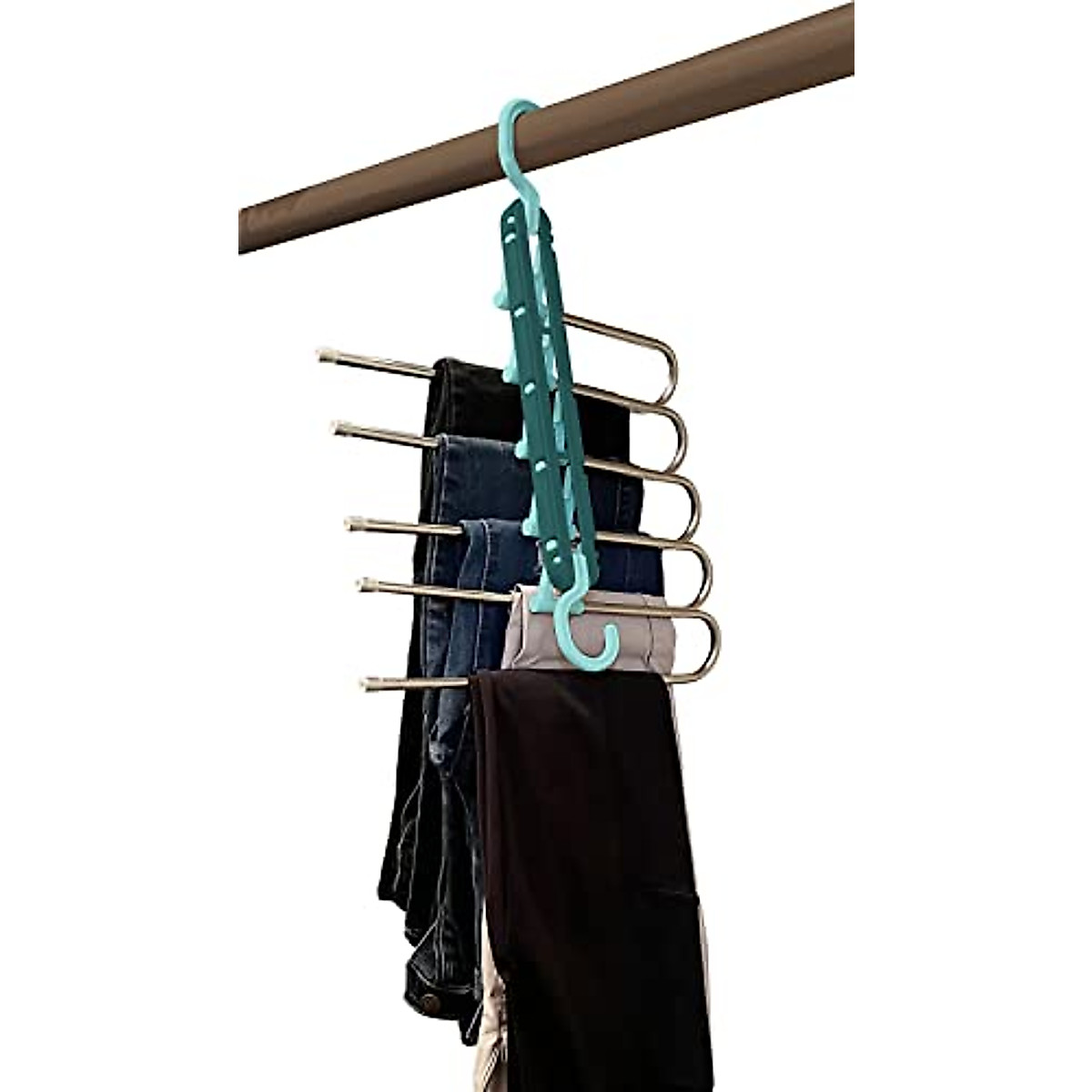 5 Tier Multi-Functional Space Saving Pants Hangers for Hanging Pants, Scarfs, Belts, Shirts, Etc. (Multiple Colors) (Blue)