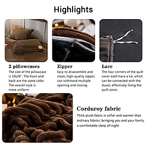 ZIYUER Bedding Sets Queen Corduroy,Ultra Soft Duvet Cover Queen with 2 Pillow Case Full Size Duvet Covers for Double Bed Comforter Cover-Coffee Full:200x230cm(78.7x90.6)