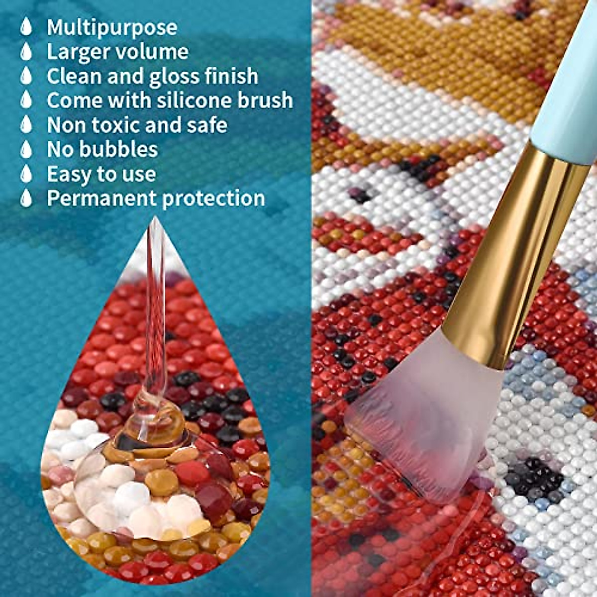 LANBEIDE Updated Diamond Painting Sealer 200ML with Silicone Brush, 5D Diamond Painting Glue Sealer Permanent Hold & Shine Effect Conserver for Diamond Painting and Jigsaw Puzzles (7 OZ)