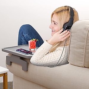 SINWANT Sofa Arm Clip Table,Sofa Arm Tray Table for Couch,Arm Rest Table Suitable for Home Drinks/Eat/Fruit,Sofa Tray Table for Couch Tray,Coffee Table & Side Tables for Small Spaces, Grey