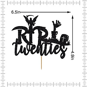 Crseniny Black Glitter Rip Twenties Cake Topper, Happy 30th Birthday, 30 Fun 30th Birthday Cake Topper for My 20th RIP Young Men and Women Dirty 30 Pieces,30th Birthday Party Cake Decoration Supplies