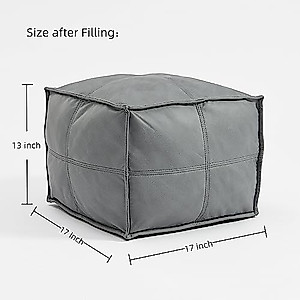 C COMFORTLAND Unstuffed Pouf Ottoman, Faux Leather Poof Cover with Storage, Square Foot Rest, Floor Foot Stools, Bean Bag Ottomans Furniture for Living Room, Bedroom Grey (No Filler)