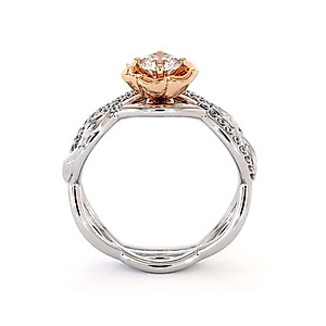 1.8 Ct Round Cut White Diamonds Flower Leaf Twisted Band Two Tone Bridal Wedding Ring Set, 925 Sterling Silver Rhodium Plated (7, Two Tone Finish)