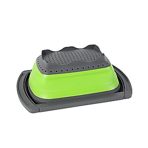 Collapsible Colander with Silicone Measuring Cups & Funnels for Filling Bottles, Food Strainers for Kitchen over the Sink with Extendable Handle (Green)
