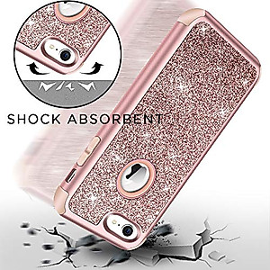 Hython Designed for iPhone 8, iPhone 7 Case, Heavy Duty Full-Body Defender Protective Case Bling Glitter Sparkle Hard Shell Hybrid Shockproof Rubber Bumper Cover for iPhone 7 and iPhone 8, Rose Gold
