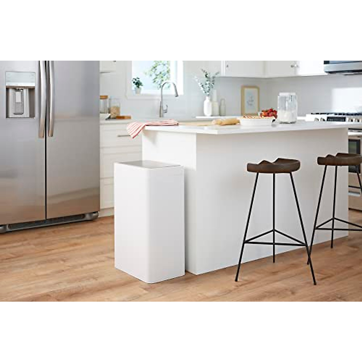 KOHLER 23825-STW 13-Gallon SensorCan, Kitchen Trash Can with Sensor-Activated Lid, Touchless Trash Can with Quiet Close Lid, Stainless Steel and White