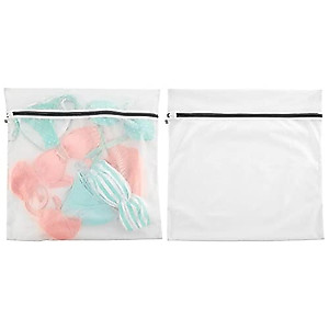 mDesign Medium Laundry Mesh Wash Bag - Fine Weave Fabric, Zipper Closure, Washing Machine, and Dryer Safe, Protect Lingerie, Delicates, Underwear, Bras, Leggings - Reusable - 2 Pack, 24" x 24" - White