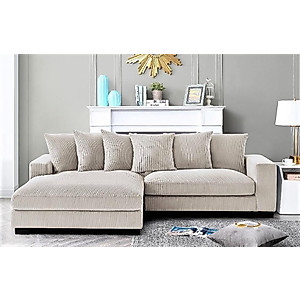 Container Furniture Direct Luxe Oversized Two-Piece Sectional Couches for Living Room, 102.4-Inch L Shaped Sofa with Chaise, Upholstered with Corduroy Fabric, Ivory - Left Facing