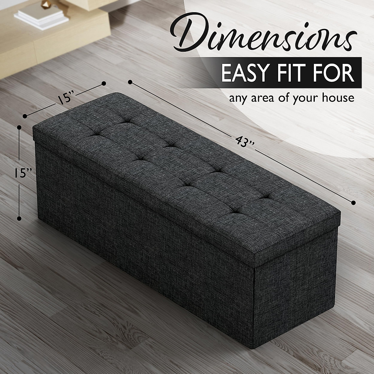 Lifetime Home 43" Folding Storage Ottoman Bench for Living Room, Bedroom, TV Entertainment - Bedroom Bench with Hidden Storage, Foot Rest Stool - 660 Capacity & Holds up to 5.6 Cubic Feet of Storage