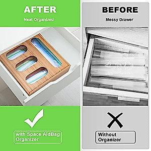 keleywood Bamboo Bag Storage Organizer for Kitchen Drawer, Ziplock Bag Organizer, Compatible with Gallon, Quart, Sandwich and Snack Variety Size Bag