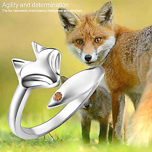 JEWME 925 Sterling Silver Women Fox Tail Rings Fine Jewelry Open Zirconia 7-8.5