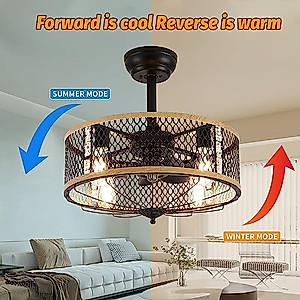 Ceiling Fans with Lights and Remote - Low Profile Ceiling Fan 20 inch - Powerful Bedroom Ceiling Fan with 7 Blades - Adjustable, Noiseless - Safe Indoor, Outdoor Caged Ceiling Fan with Light