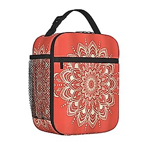 Rportable Lunch Bag For Women/Men Insulated,Round Mandala Design Yoga Meditation Cosmos Concepts Outline Ornam,Insulatedreusable Lunch Box For Office Work School Picnic BeachLeakproof Cooler Tote Bag