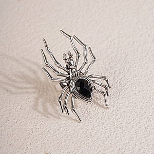 Jumwrit Spider Ring for Women Vintage Knuckle Ring Black Rhinestone Finger Ring Silver Extra Big Spider Ring Daily Festival Accessory for Girl
