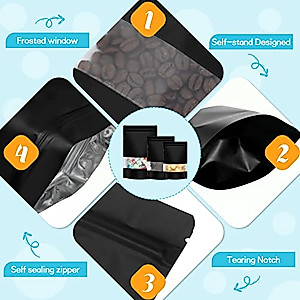 Estune 300 Pieces Matte Mylar Bags with Clear Front Window 3 Sizes Resealable Bags Stand up Sealable Bags for Packaging Pouch for Food Sample Snack Jewelry Storage, 3.5 x5, 4 x6 , 4.7 x7.9 (White)