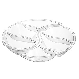 PlasticPro 2 Section Divided Plastic Serving Food Tray Yin Yang 2 Part Double Section Decorative Dish for Parties and Hosting, 1 Set of Clear