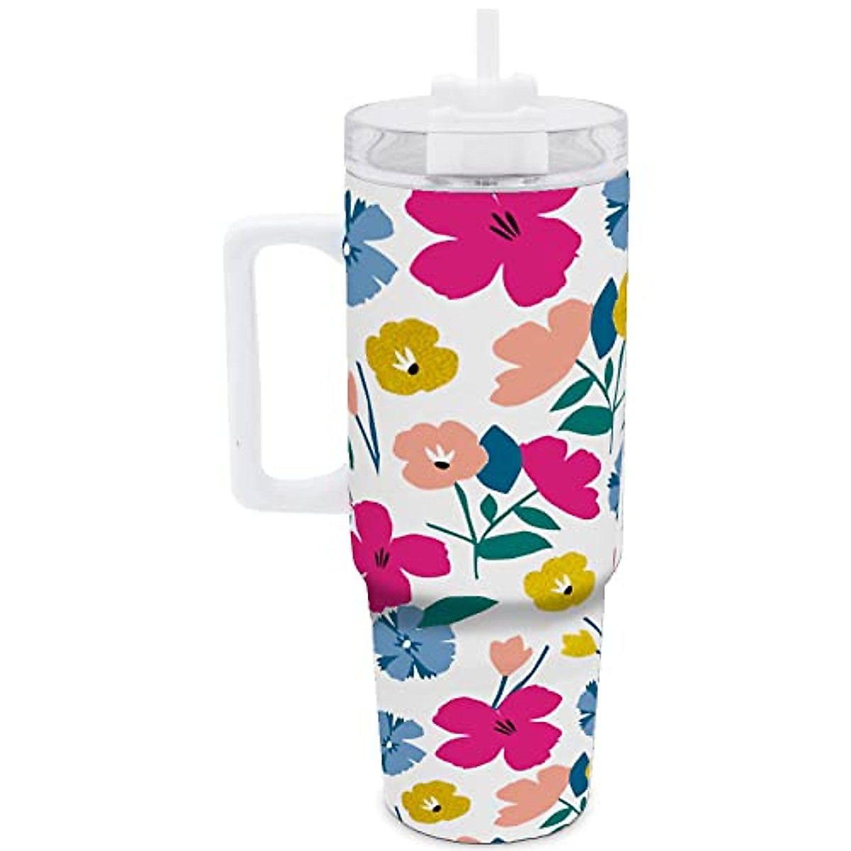 Mary Square Darling Daisy Pink Floral 30 ounce Stainless Steel Water Tumbler with Handle