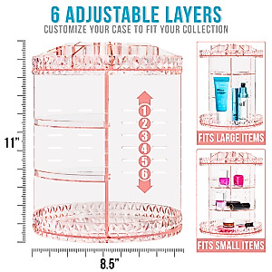 Sorbus 360 Rotating Makeup Organizer - Spinning Acrylic cosmetics organizer, Adjustable Shelves for Make Up, Perfume & Toiletries for Vanity, Bathroom, Bedroom, Closet [Pink]
