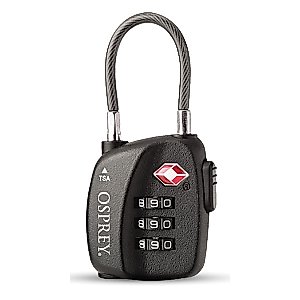 Osprey TSA Approved 3 Dial Cable Luggage Lock, Black