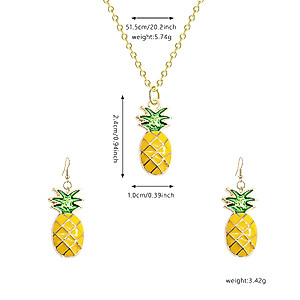 Tropical 2pcs Yellow Ruit Green Leaf Pineapple Earings Pendant Necklace Suit for Women Fashion Dangle Earings Jewellery (Pineapple Earring Necklace Set 1)