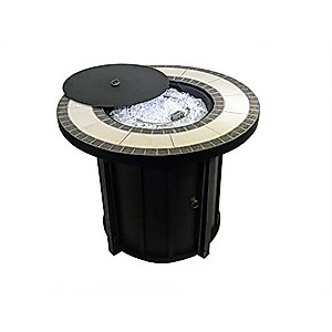 Hiland AFP-TTR Tile top 40,000 BTU Propane Fire Pit, Round, Bronze,Beige, Black