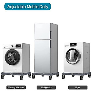 Lufia Furniture Dolly, Indoor Plant Stand, Mini Fridge Stand with 4 Locking Wheels, Adjustable Appliance Dolly Cart for Mini Fridge, Washing Machine, Refrigerator, Moving Cart, Roller Laundry Pedestal