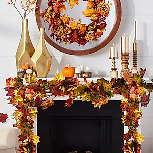 Gobograss Fake Maple Leaves Vines Hanging Garland 2pcs 11.4ft Silk Leaves for Home Decor Hanging Plants Greenery Garland Fake Flower for Garden Halloween Thanksgiving Party Wall Decor