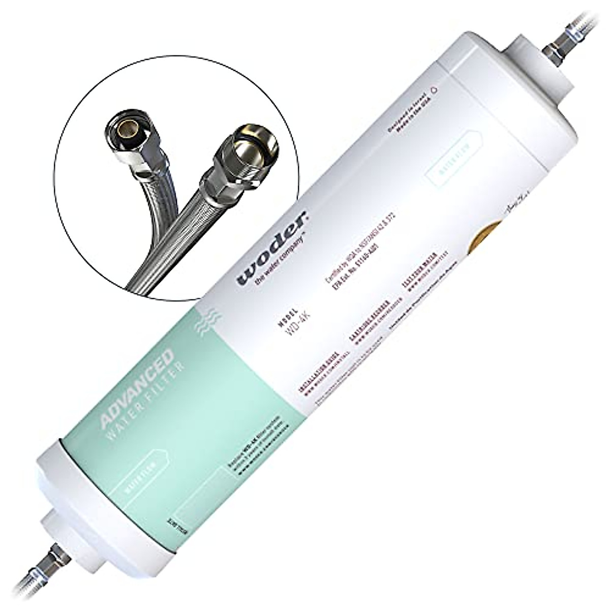 Woder WD-4K-ADV-DC High Capacity USA Under Sink Water Filter w Direct Connect Fittings to Main Water Faucet - WQA Certified 4,000G. Removes Chlorine, Lead, Heavy Metals, Contaminants. Keeps Minerals.