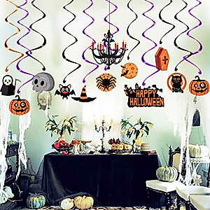 Unomor Halloween Decorations Indoor Hanging Swirls for Haunted House Decor Ceiling Swirl Decoration Included Bats, Spider, Ghost, Pumpkin, 3D Chandelier (30 Piece)
