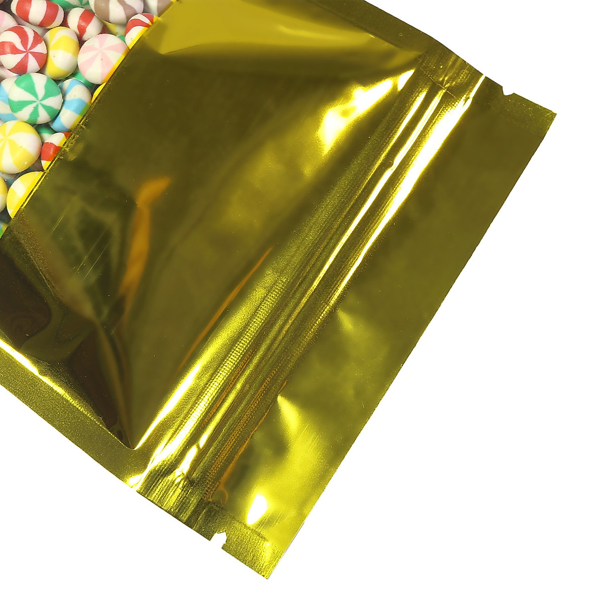 Pack of 100 Shiny Glossy Color w/Clear Window Stand-Up Heat Sealable Zip Top Bags (Shiny Gold w/Window, 10x15cm (4x6"))