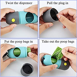 2 Pieces Dog Poop Waste Bag Holder Dispenser with LED Flashlight and 2 Rolls Dog Poop Waste Bags Leak-Proof Dog Waste Bags (Blue)