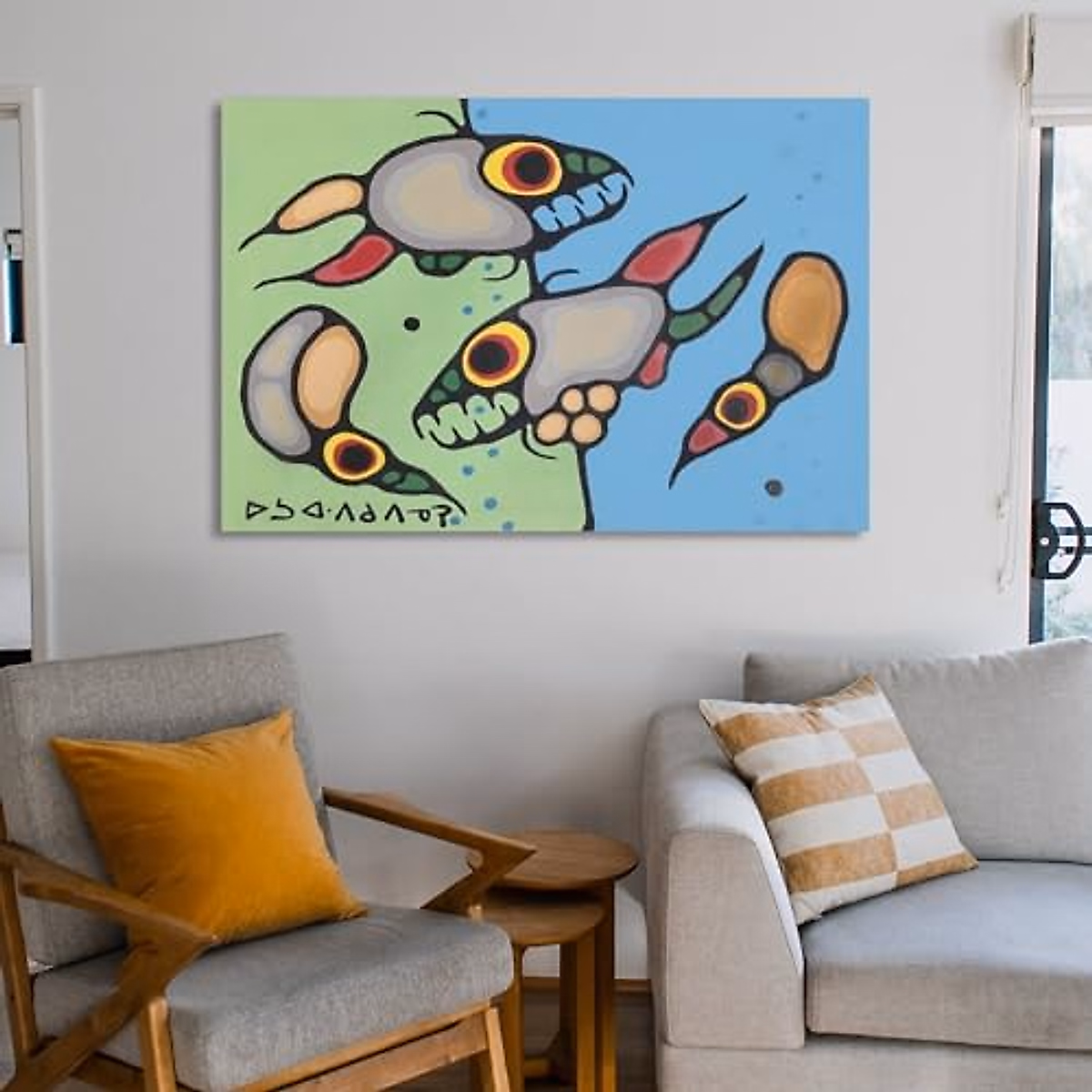 Little Loon Dances with Fish Spirit by Norval Morrisseau Prints Poster Canvas Art Poster And Wall Art Picture Print Modern Family Bedroom Decor Posters 08x12inch(20x30cm)