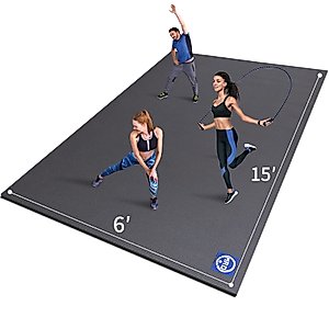 MRO Extra Large Exercise Mat 6' x 15' x 7mm, High-Density Workout Mats for Home Gym Flooring, Non-Slip, Extra Thick Durable Cardio Mat, and Ideal for Plyo, MMA, Jump Rope (Black)