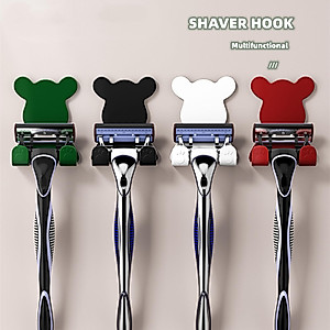 Self Adhesive Hooks 4 Pcs Bear Shaver Hook Heavy Duty Plug Hooks for Kitchen Sticky Hooks for Closet Decorative Razor Hanger Waterproof Home Improvement Utility Hook for Hanging Coat Hat Key