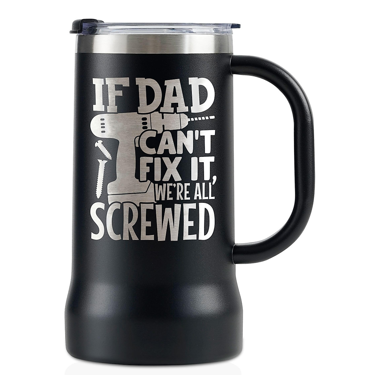 Onebttl Dad Fix Gifts from Daughter Son, Stainless Steel Beer Stein Tumbler, 24oz Beer Mug with Lid for Father's Day