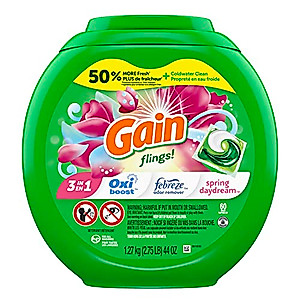 Gain flings! Laundry Detergent Soap Pacs HE Compatible 60 ct Long Lasting Scent Spring Daydream